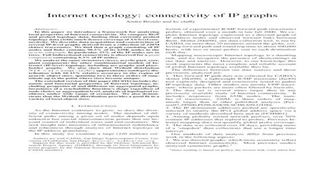 Internet Topology Connectivity Of Ip Graphs · Internet Topology