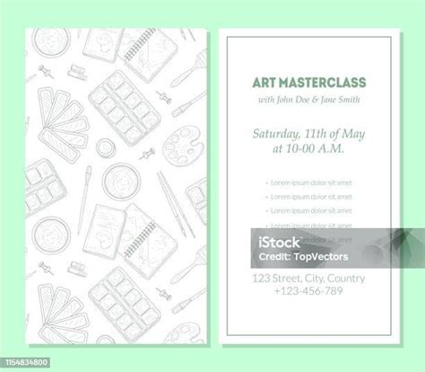 예술 마스터 클래스 배너 템플릿 페인 터 도구 아트 용품 텍스트 손으로 그린 벡터 일러스트 교육에 대한 스톡 벡터 아트 및 기타