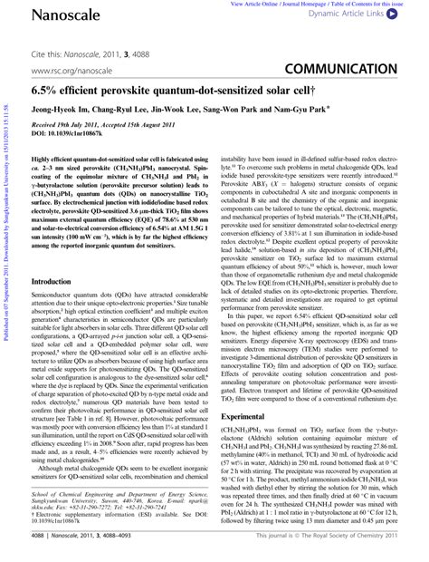 Pdf 65 Efficient Perovskite Quantum Dot Sensitized Solar Cell