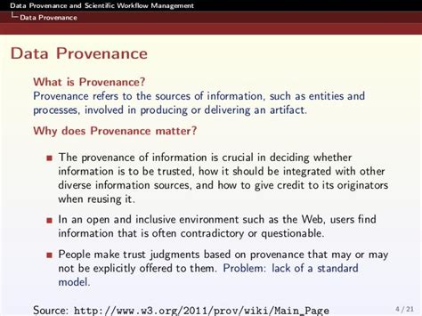 Data Provenance And Scientific Workflow Management