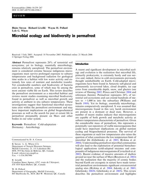Pdf Microbial Ecology And Biodiversity In Permafrost