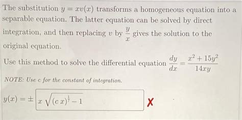 Solved The Substitution Y Xy X Transforms A Homogeneous
