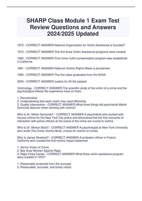 sharp class module 1 exam test review questions and answers 2024 2025
