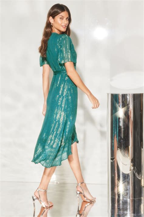 Flutter Sleeve Ruffled Wrap Midi Dress Figchic