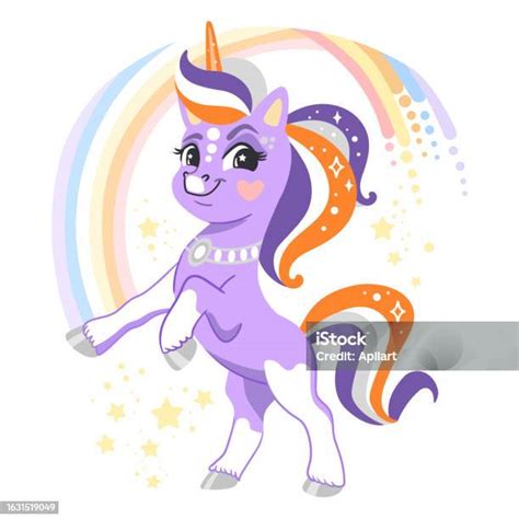귀여운 만화 캐릭터 행복한 유니콘 벡터 일러스트레이션 16 갈기에 대한 스톡 벡터 아트 및 기타 이미지 갈기 귀여운 꽃 식물 Istock