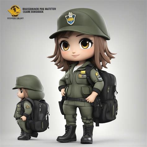 Premium Ai Image A Chibi Cartoon Tyle3dbrazilian Army Character Girl With Gun Jacket Using A