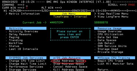 bmc ami ops monitor for z os dump address space option from the ezmjob