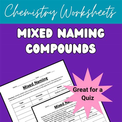 Mixed Naming Compounds Quiz Or Worksheet Ionic Covalent And Acids Key