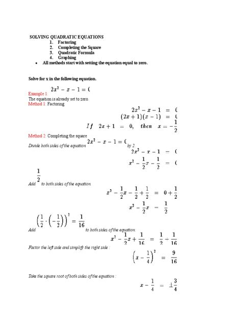 Four Methods In Solving Quadratic Equation Quadratic Equation