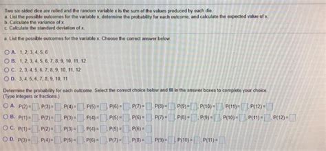 solved two six sided dice are rolled and the random variable