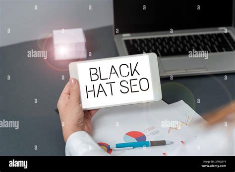 Text Caption Presenting Black Hat Seo Concept Meaning Search Engine Optimization Using