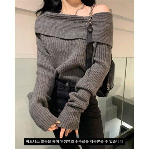 [오프숄더] 추천 [10대][남녀] Pomtor여성 봄 가을 오프숄더 슬림 니트 스웨터 새로 나온 긴팔 상의 우아한 오프숄더 니트 셔츠 Korean Fashion