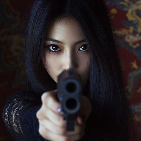 韬的文生图作品《长发，美女，手枪，大眼睛》 新片场ai创作