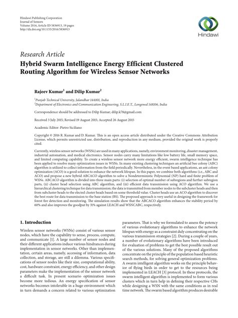 Pdf Hybrid Swarm Intelligence Energy Efficient Clustered Routing
