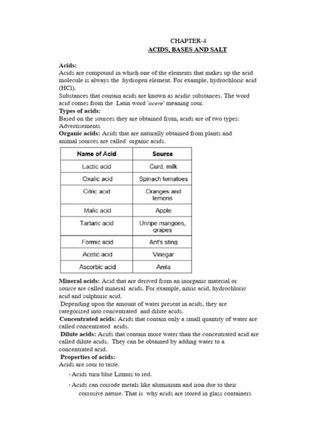 Chapter 4 Acids Bases And Salt Pdf Salt Chemistry Acid