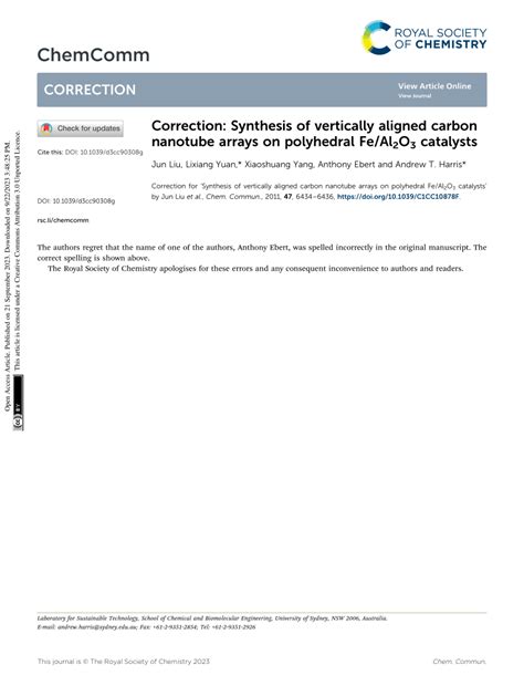 Pdf Correction Synthesis Of Vertically Aligned Carbon Nanotube Arrays On Polyhedral Feal 2 O