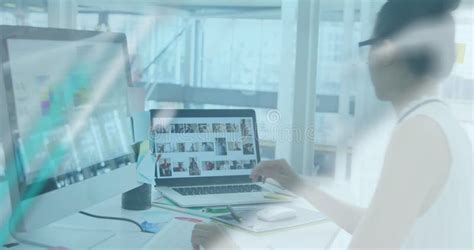 Animation Of Graph Globe And Computer Language Over Asian Woman