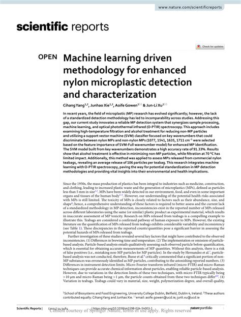 Pdf Machine Learning Driven Methodology For Enhanced Nylon Microplastic Detection And