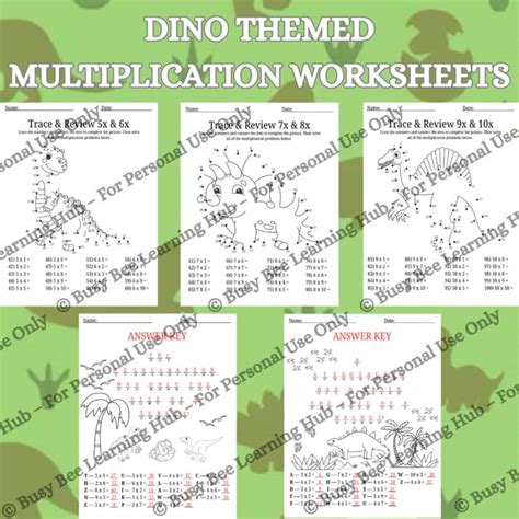 Dinosaur Math Multiplication Pack 21 Printable Pdf Worksheets Tpt
