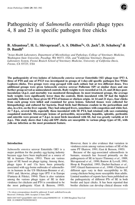 Pdf Pathogenicity Of Salmonella Enteritidis Phage Types 4 8 And 23