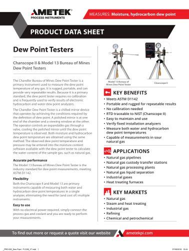 Dew Point Testers Ametek Process Instruments Pdf Catalogs