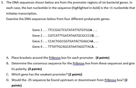 3 The Dna Sequences Shown Below Are From The Promoter Regions Of Six Bacterial Genes In Each