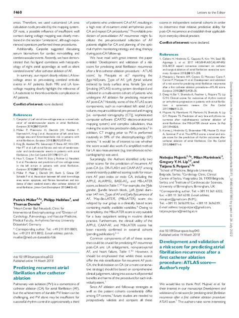 Pdf Predicting Recurrent Atrial Fibrillation After Catheter Ablation Milan Marinkovic