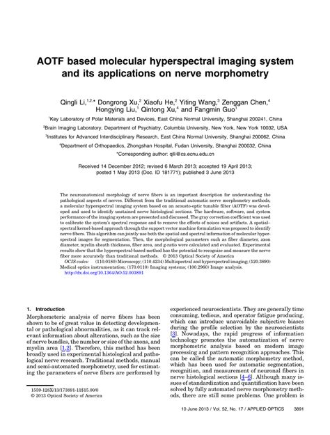 Pdf Aotf Based Molecular Hyperspectral Imaging System And Its Applications On Nerve Morphometry