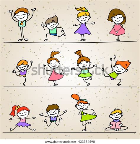 Set Hand Drawing Cartoon Happy People Stock Vector Royalty Free