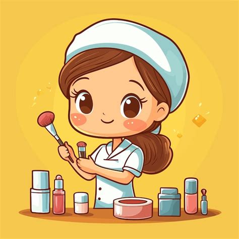 Cute Beautician Applying Makeup Cartoon Vector Icon Vector Premium Ai