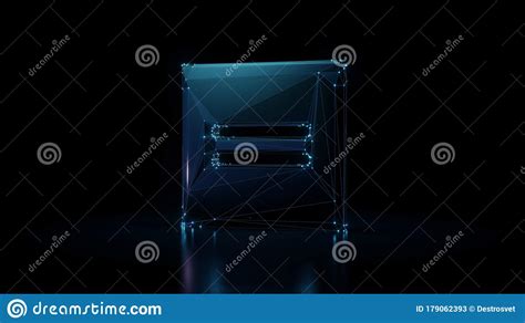 3d Rendering Wireframe Neon Glowing Symbol Of Equal On Black Background With Reflection Stock