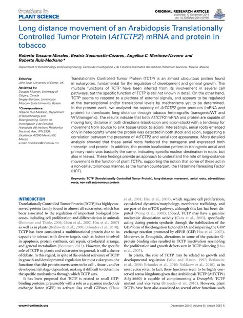 Solution Long Distance Movement Of An Arabidopsis Translationally Controlled Tumor Protein