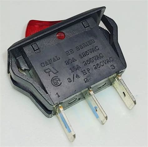 Canal Hb Series Red Lamp Rocker Switch 3 Pins 2 Positions 20a 125vac