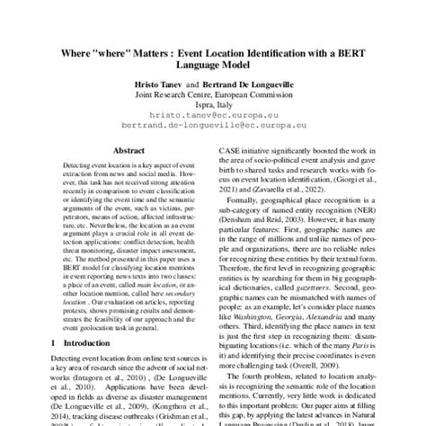 Where Where” Matters Event Location Disambiguation With A Bert Language Model Acl Anthology