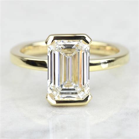 Custom 3 Carat Lab Grown Emerald Diamond Half Bezel Engagement Ring