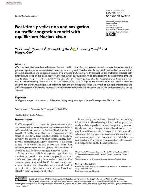 Pdf Real Time Predication And Navigation On Traffic Congestion Model