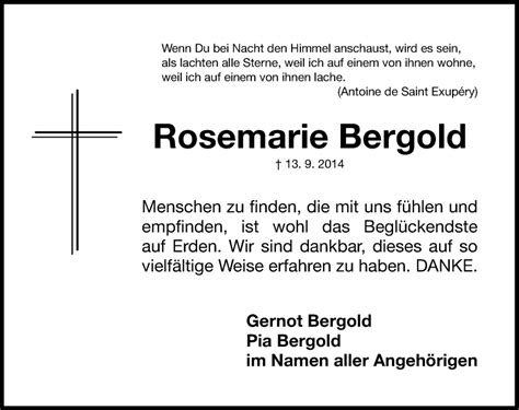 Traueranzeigen Von Rosemarie Bergold Trauer Nn De