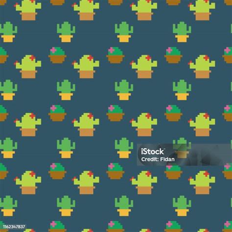 원활한 벡터 픽셀 선인장 패턴입니다 픽셀 아트 10 Eps 냄비 배경에서 선인장 반복 디자인 직물 직물 덮개 포장 웹 가시에