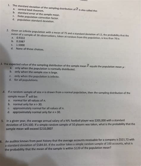 Solved The Standard Deviation Of The Sampling Distribution