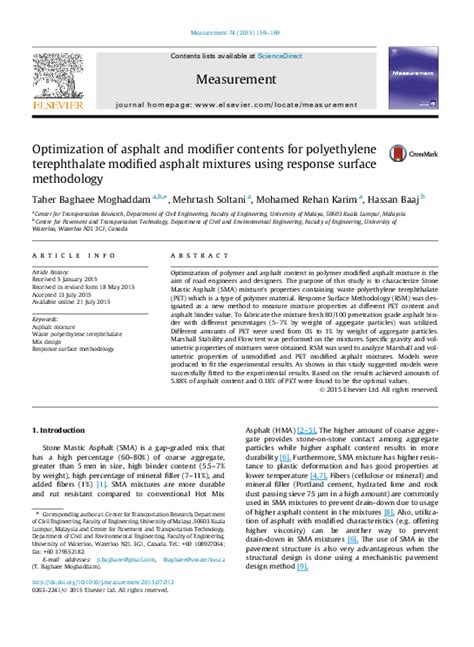 Pdf Optimization Of Asphalt And Modifier Contents For Polyethylene