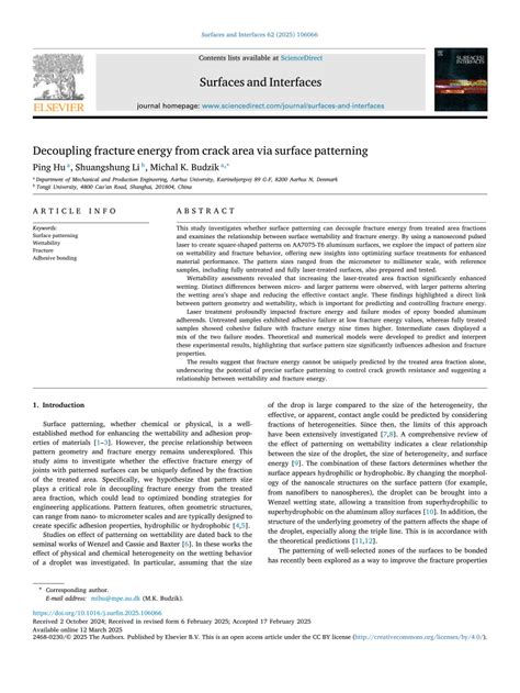 Pdf Decoupling Fracture Energy From Crack Area Via Surface Patterning