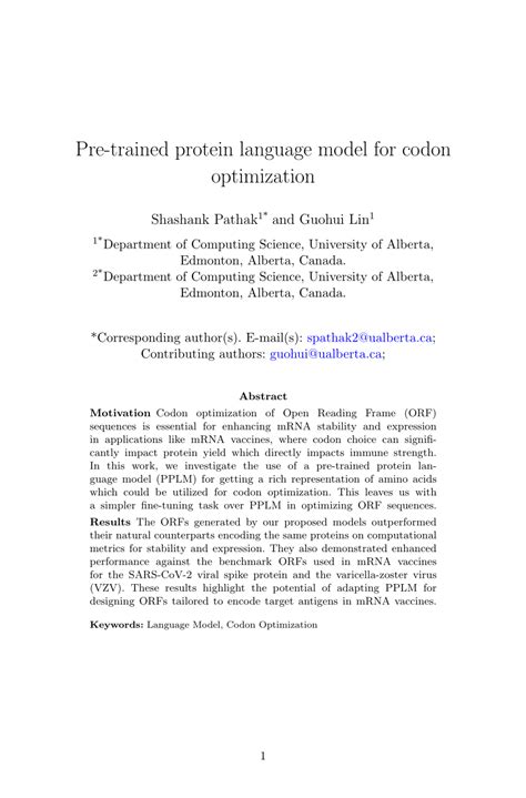 (PDF) Pre-trained protein language model for codon optimization