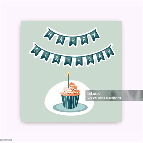 생일 축하 엽서 세트 양초와 화환이있는 생일 케이크 손으로 그린 그림 갈란드 장식품에 대한 스톡 벡터 아트 및 기타 이미지 갈란드 장식품 생일 벡터 Istock