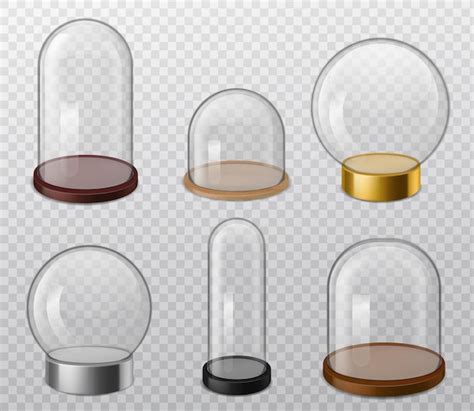 유리 돔 쟁반 식품 보관 용기 프레젠테이션 제품 실험실용 빈 구 및 투명 배경에 설정된 전시 케이스 3d 벡터가 있는