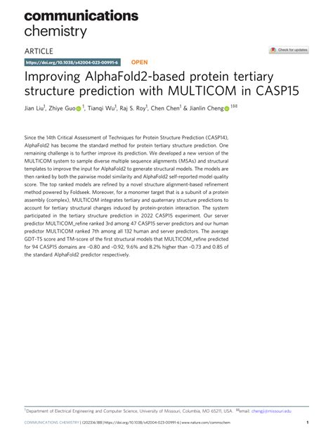 Pdf Improving Alphafold2 Based Protein Tertiary Structure Prediction With Multicom In Casp15