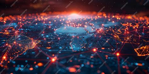Visualizing Global Digital Network Connections A Futuristic World Map Illustration Of