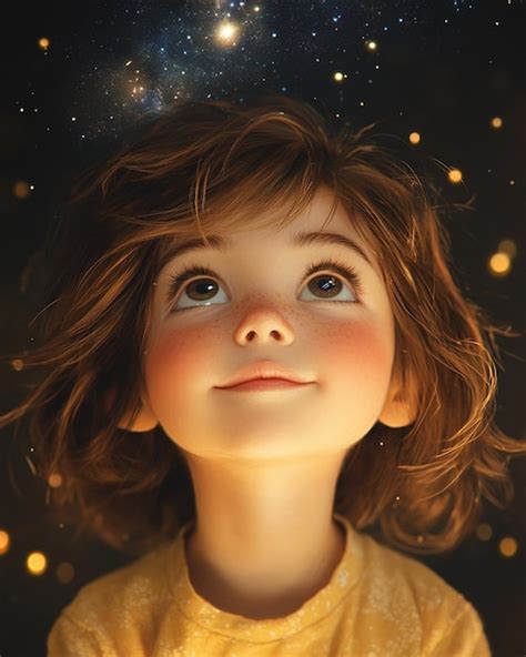 Cartoon Of A Cute Girl With A Pixie Cut Surrounded By Glittering Lights