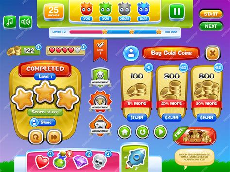 Premium Vector Interface Game And Buttons Set For Mobile Games Or Apps Illustration Easy To