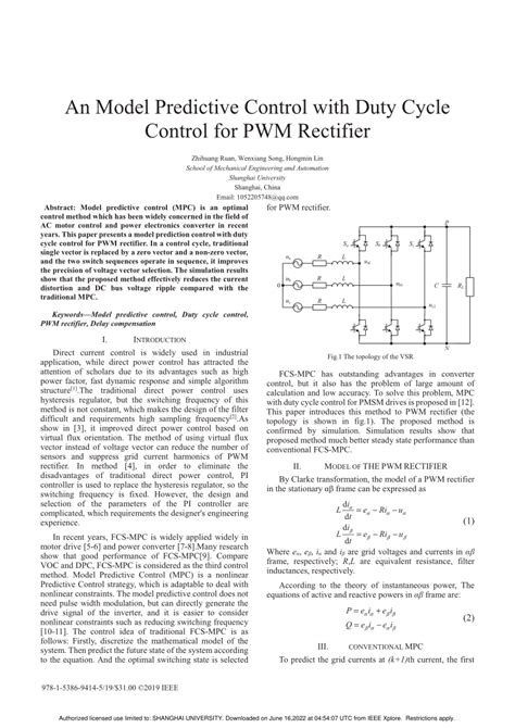 Pdf An Model Predictive Control With Duty Cycle Control For Pwm Rectifier