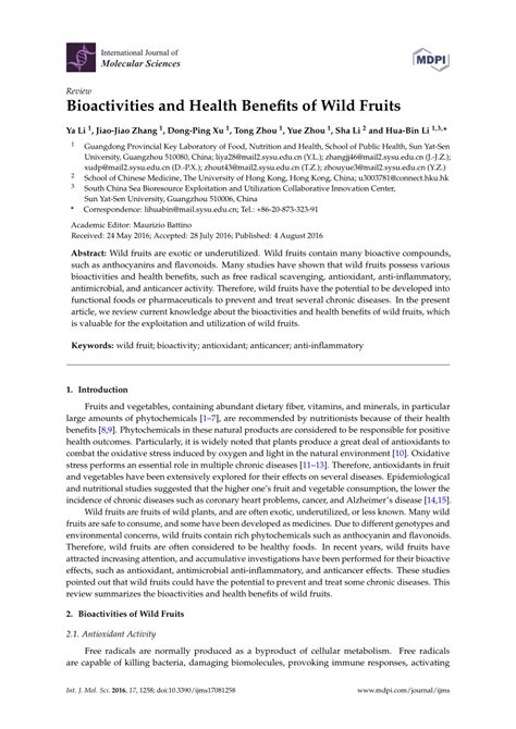 Pdf Bioactivities And Health Benefits Of Wild Fruits